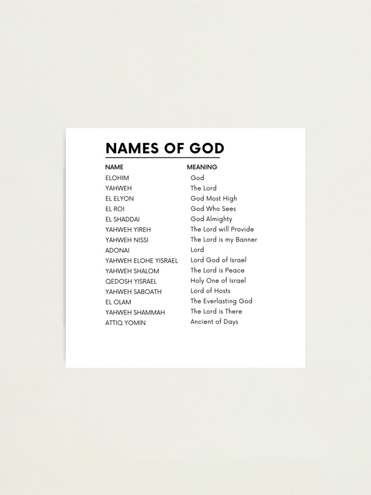 "Names of God List" Photographic Print for Sale by RareDelights | Redbubble