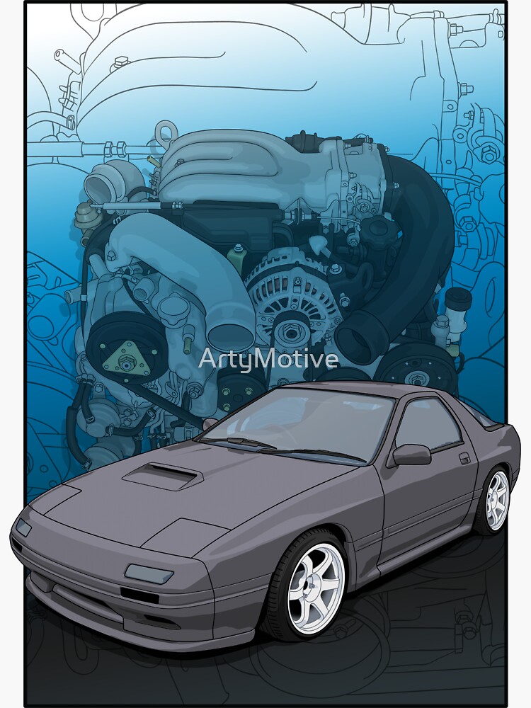 "RX-7 FC3s x 13b engine" Sticker by ArtyMotive | Redbubble