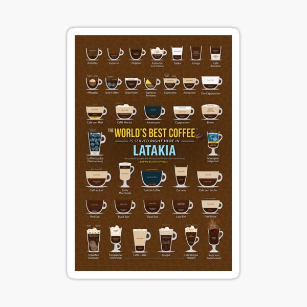 "Latakia, Syria Coffee Types Chart" Sticker for Sale by Coffee-Meme ...
