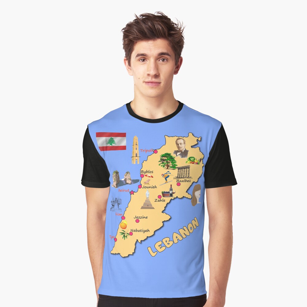 "Lebanon map, major cities names flag Lebanese national symbols and ...