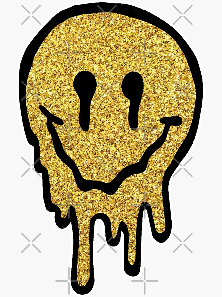 "gold glitter drippy smiley face" Sticker for Sale by kaykiser | Redbubble
