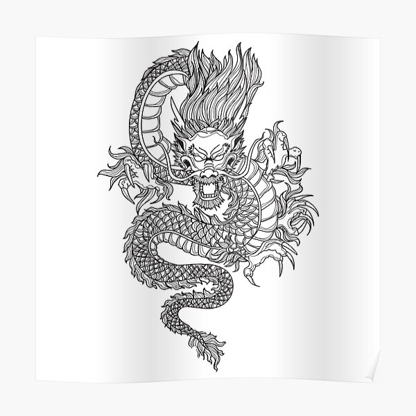 "Chinese Dragon Hand Drawing" Poster for Sale by GoldenStrokes | Redbubble