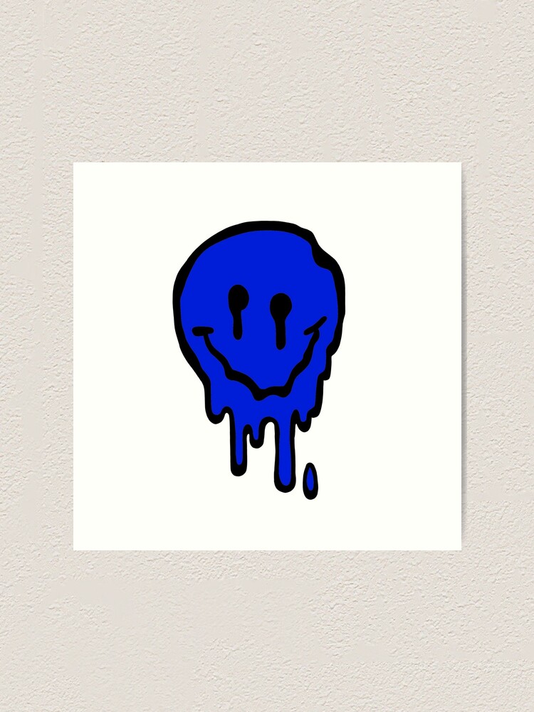 "Blue Drippy Smiley Face" Art Print by areejzaidi | Redbubble