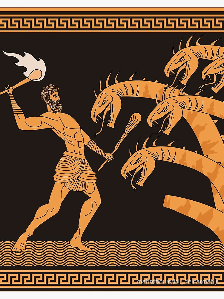 "black and orange ceramic with hercules fighting the hydra" Art Board ...