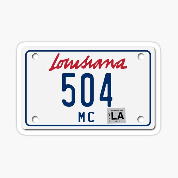 "Louisiana Motorcycle License Plate 504 (Area Code 504)" Sticker for ...