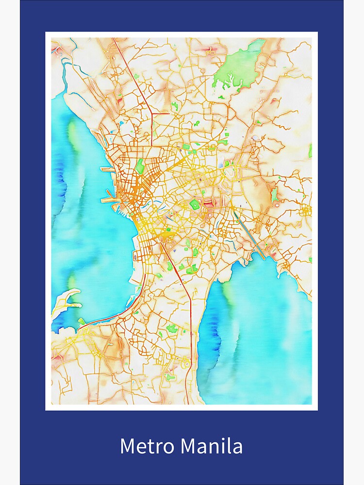 "Metro Manila Map Art Print in Watercolor" Sticker by randomorder ...