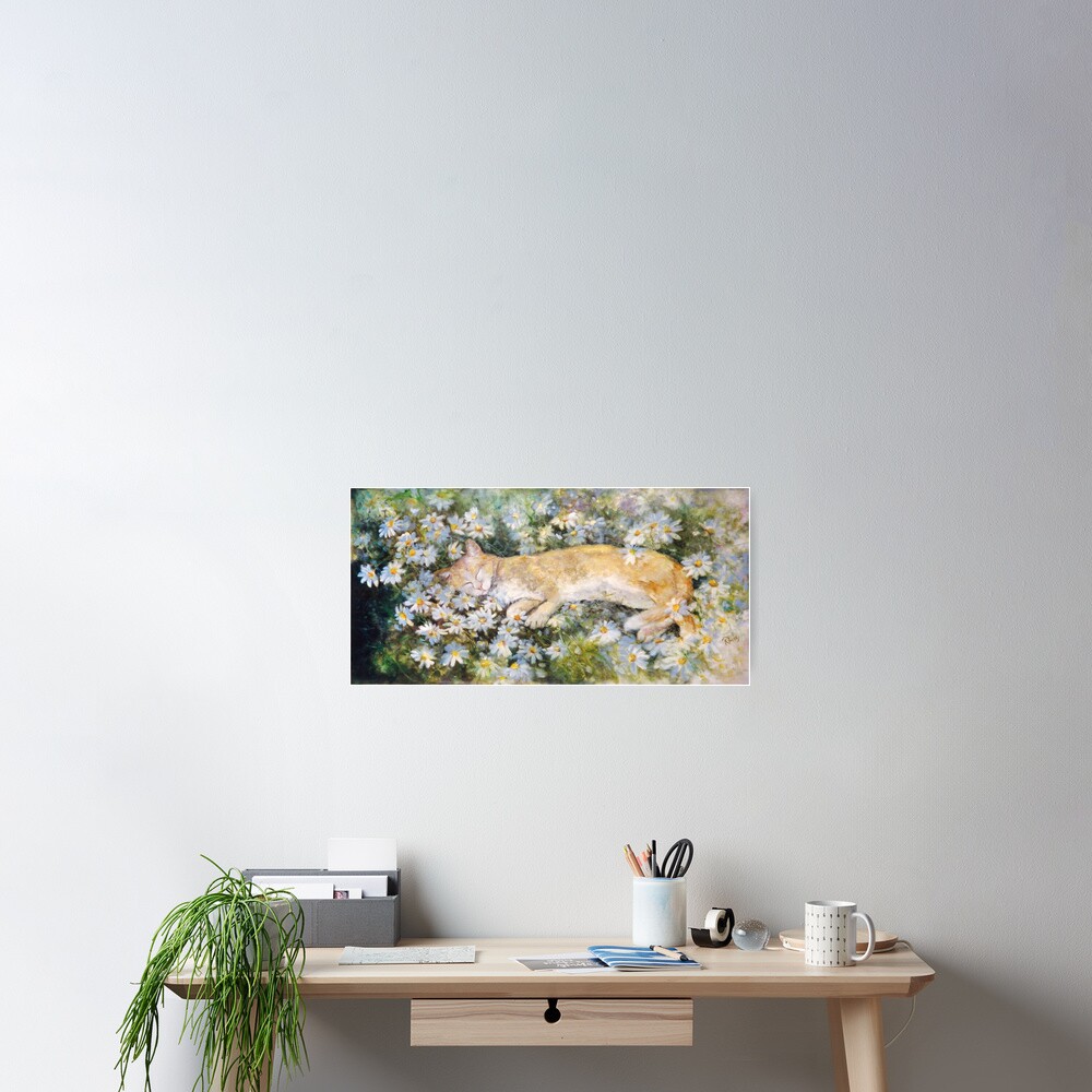 "DOZING AMONG THE DAISIES CATNAP- kitty cat art print: Transform your ...