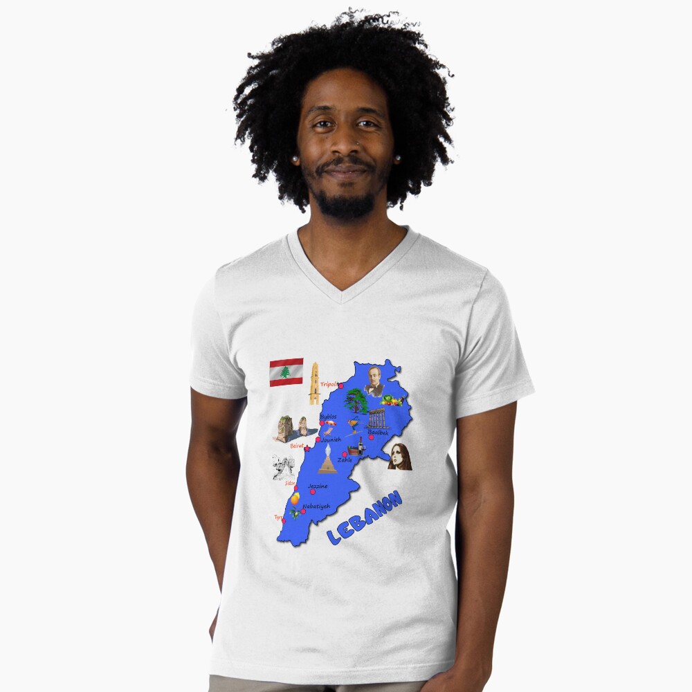 "Lebanon map, major cities names flag Lebanese symbols and landmarks ...