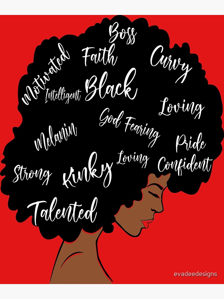 "Strong Black Woman Afro Word Art Natural Hair Melanin Poppin " Art ...
