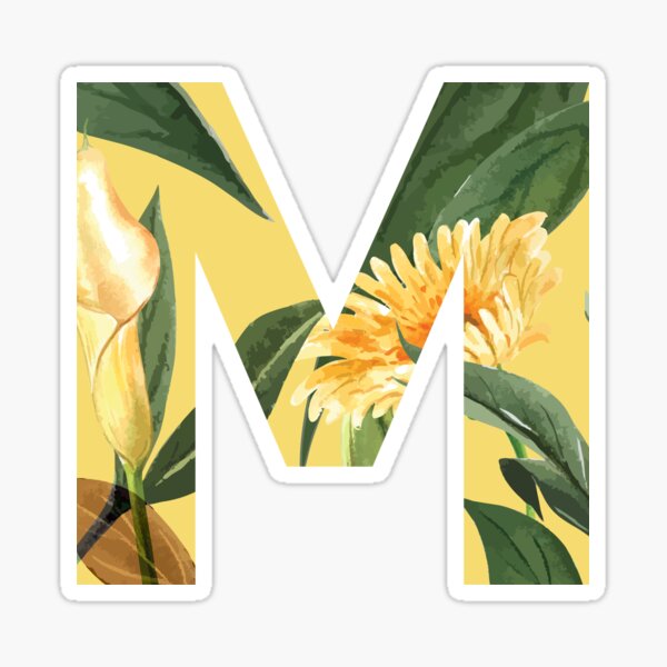 "Yellow Floral Background Letter M" Sticker by NiftyTrinket | Redbubble