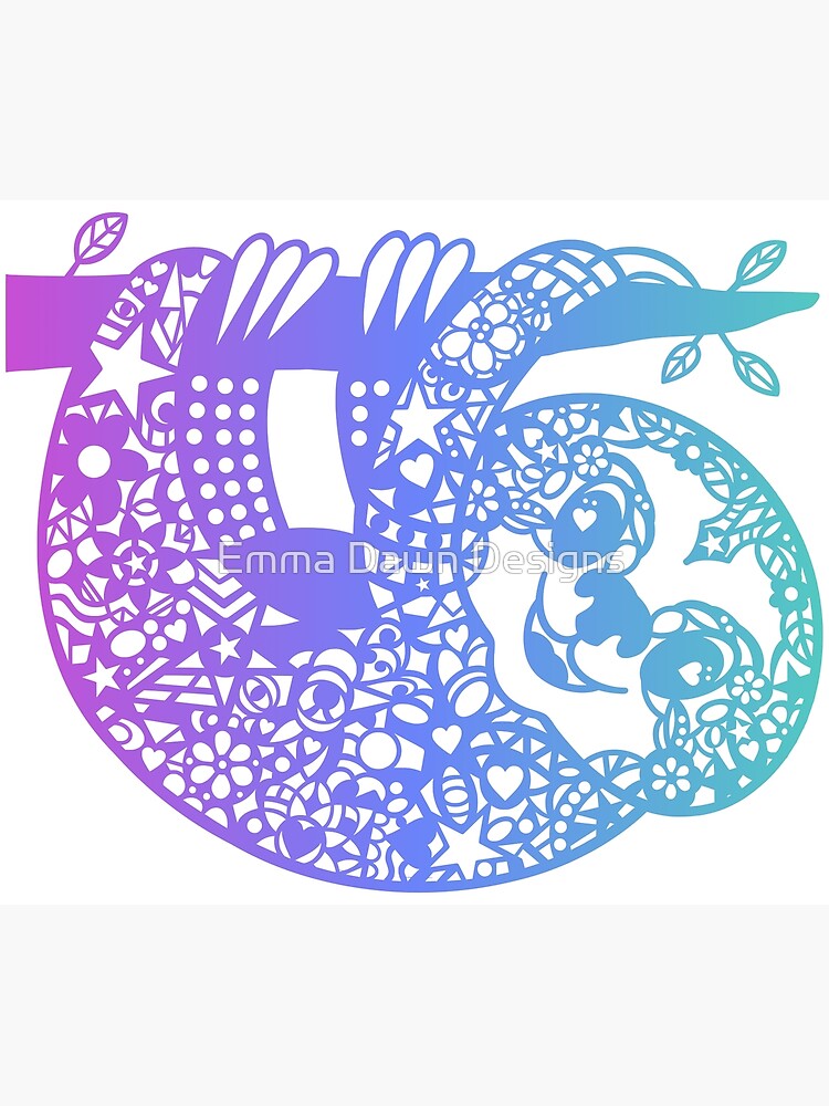 "Happy Hanging Tree Faultier Mandala Zentangle Design Blue Gradient ...