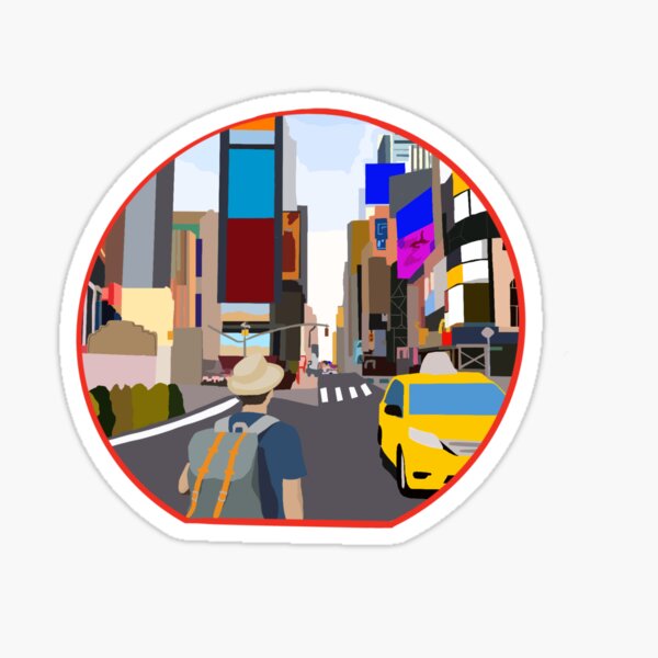 "Small Backpack Man: The Big City" Sticker by Kimaginary-Art | Redbubble