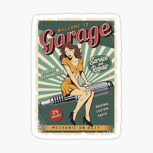 "Vintage Mechanic Garage pin up Girl sign" Sticker for Sale by fixel96 ...