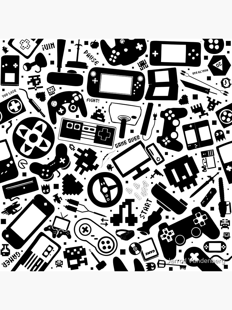 "Video Gamer Pattern Black and White" Poster by Jarrod44 | Redbubble