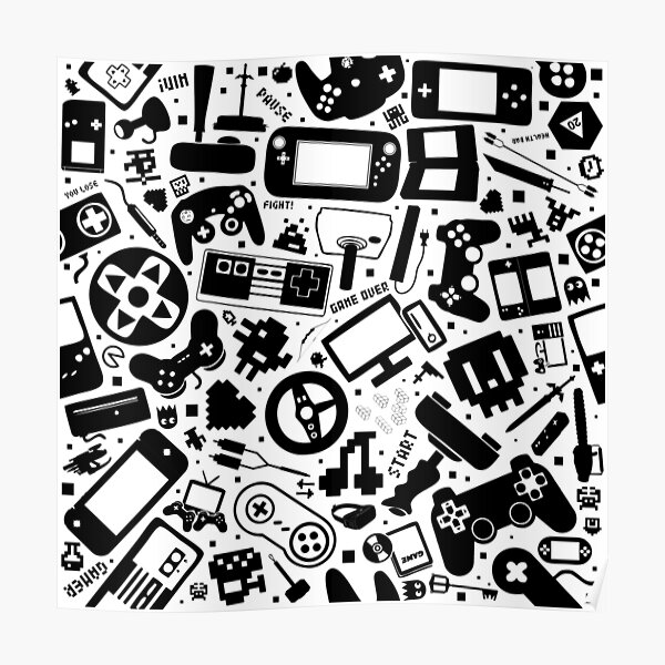 "Video Gamer Pattern Black and White" Poster by Jarrod44 | Redbubble