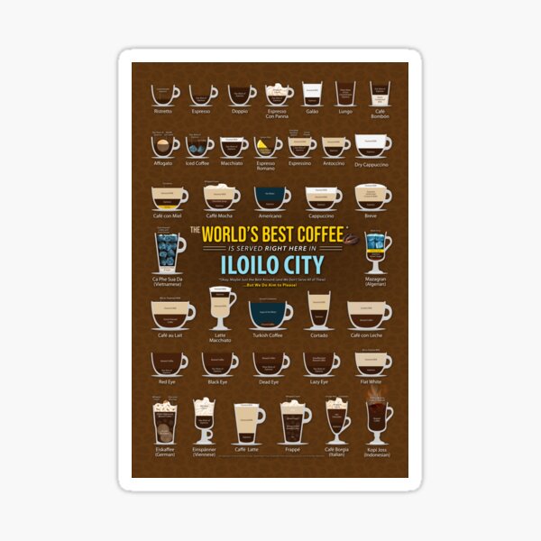 "Iloilo City, Philippines, Iloilo Coffee Types Chart" Sticker for Sale ...