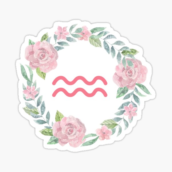"Aquarius Pink Sign Flower Wreath" Sticker for Sale by MugsMe | Redbubble