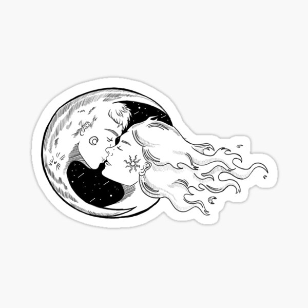 "Star Crossed Lovers, Celestial Sun and Moon Ink Art" Sticker for Sale ...