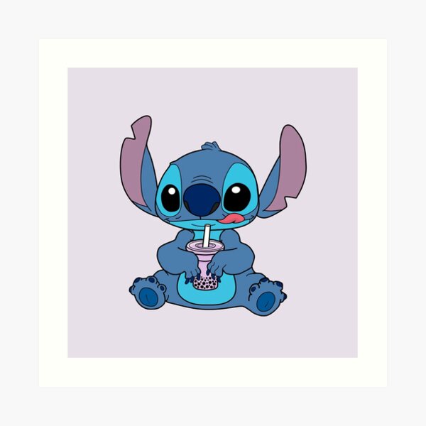 "Stitch With Taro Boba Drink" Art Print for Sale by lojains | Redbubble