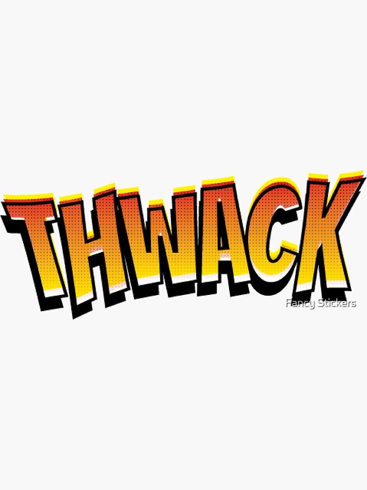 "orange and yellow THWACK comic book type design" Sticker for Sale by ...