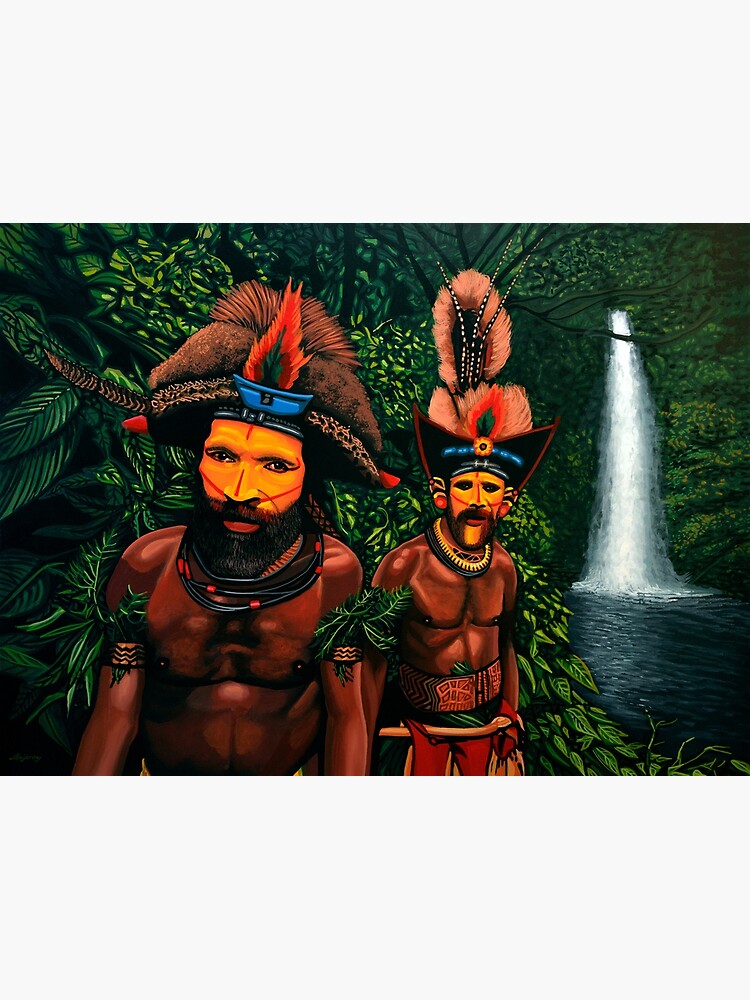 "Huli men in the jungle of Papua New Guinea Painting" Art Print by ...