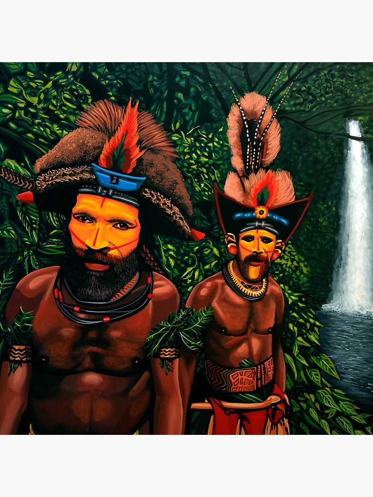 "Huli men in the jungle of Papua New Guinea Painting" Clock for Sale by ...