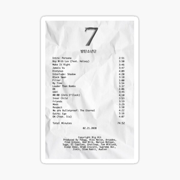 "bts mots7 receipt " Sticker for Sale by jadedprints | Redbubble