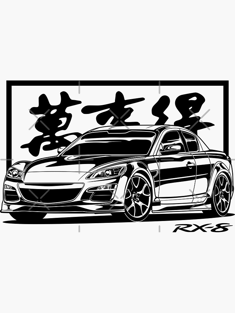 "Line Art BW Mazda RX8" Sticker for Sale by idrdesign | Redbubble