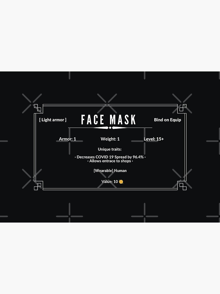 "RPG Item Description - Covid 19 Face mask with Stats" Mask for Sale by ...