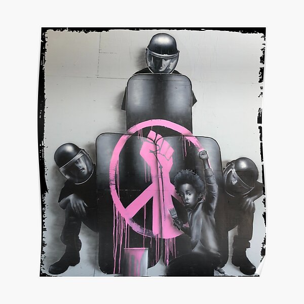 "BLM Street art - Painted peace sign on police shield" Poster by ...