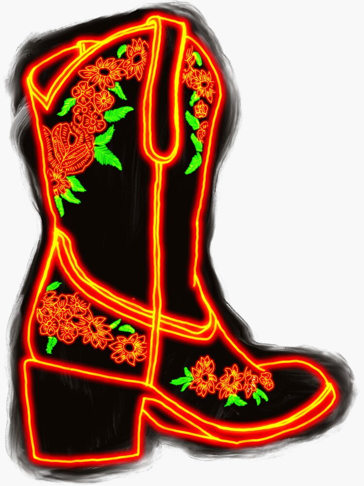 "Neon Cowboy boots 7" Sticker for Sale by mrahgazi | Redbubble