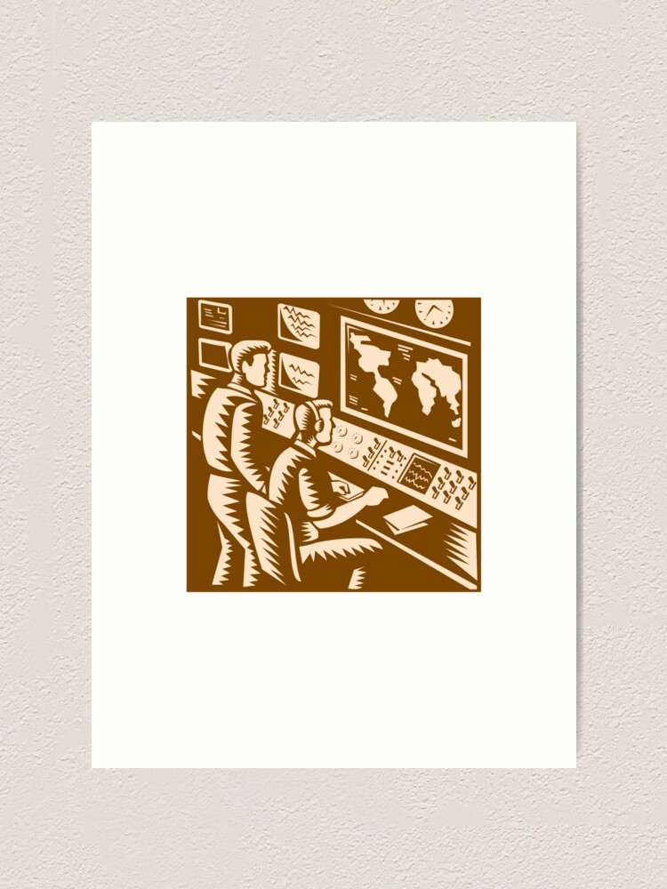 "Control Room Command Center Headquarter Woodcut" Art Print for Sale by ...