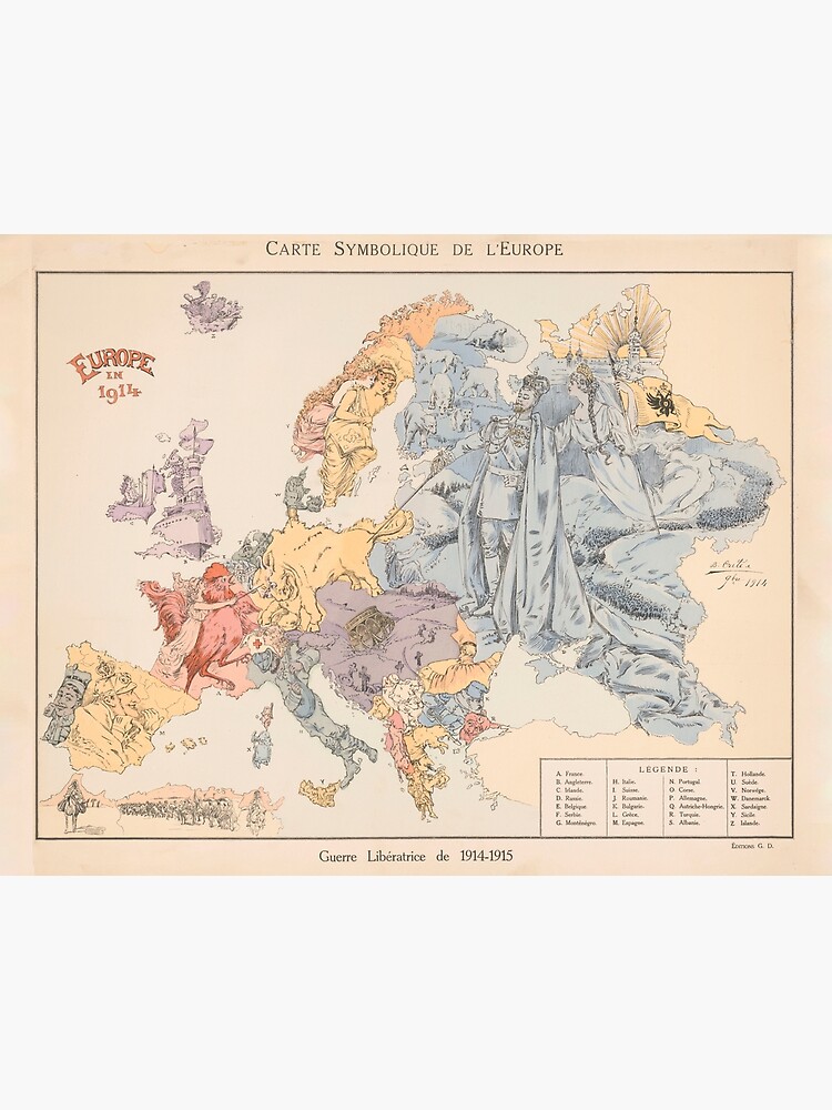 Vintage WWI Political Cartoon Map of Europe (1915) Premium Matte ...