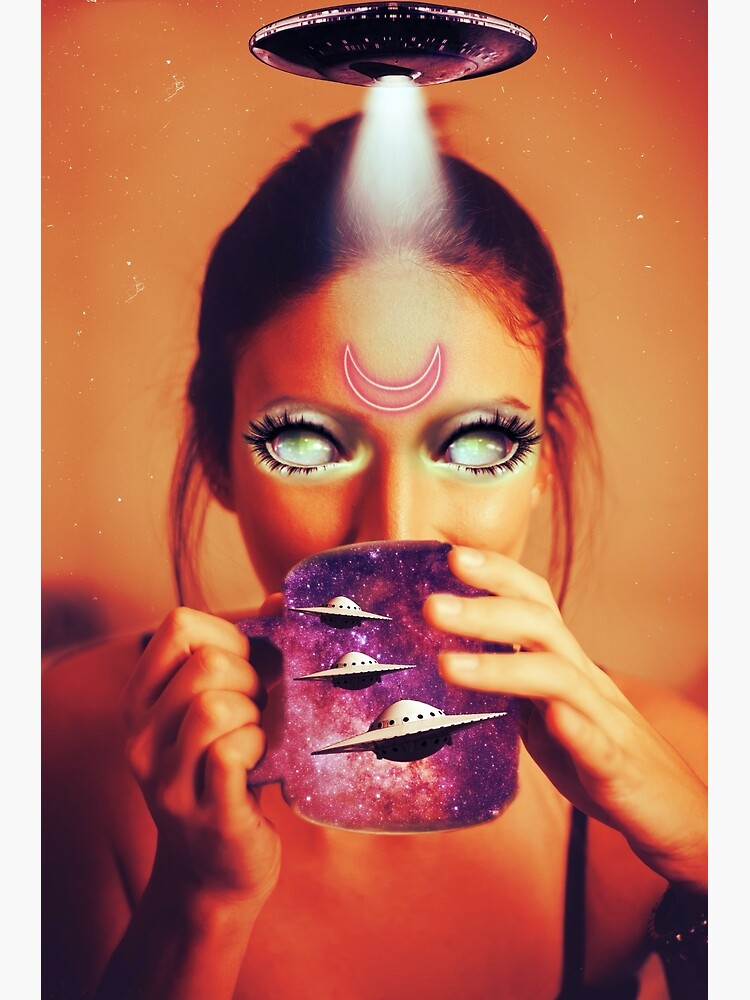 "Alien Drinking Coffee" Poster by Tidalmoonbeing | Redbubble