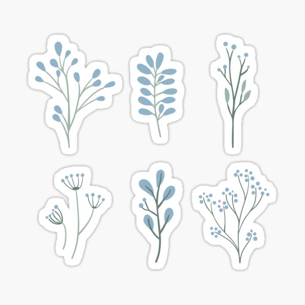 "Pastel Blue & Green Botanical Garden Leaves Floral Print" Sticker for ...