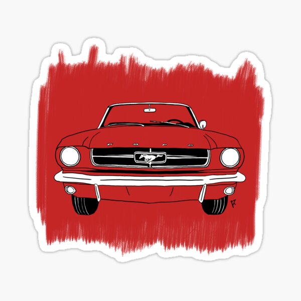 "Red Ford Mustang with red background" Sticker by Cardrawing-Art ...