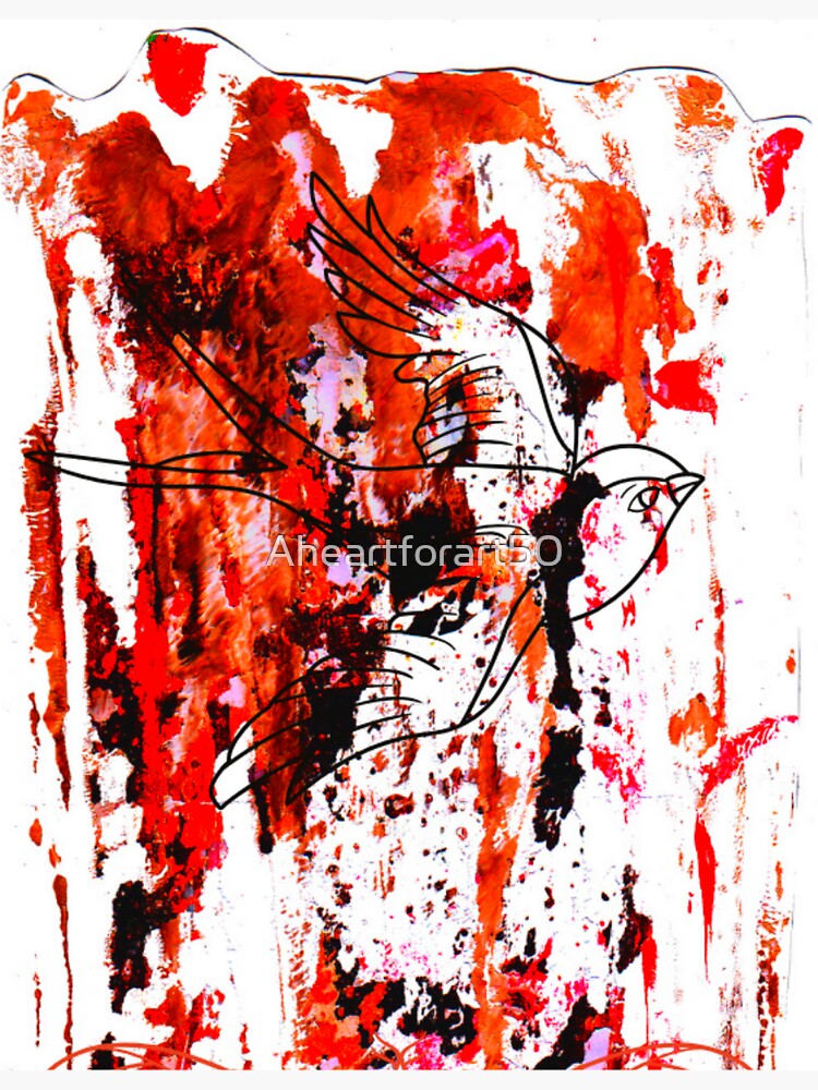 "Mono print art with digital lineart bird " Sticker for Sale by ...