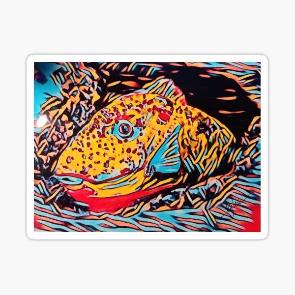 "Parrot Fish Block Print" Sticker for Sale by GlennArt | Redbubble