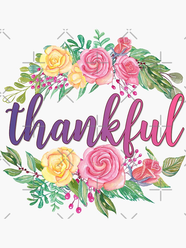 "Thankful with watercolor flowers design" Sticker for Sale by ...