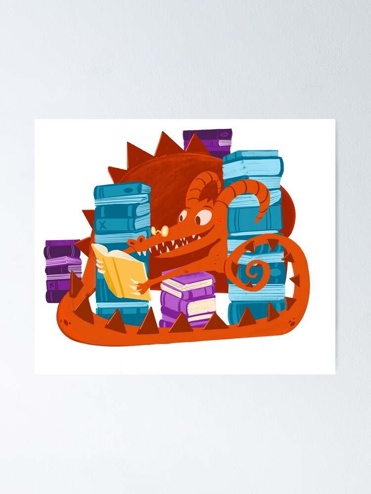 "Cute Red Dragon Reading - Dungeons and Dragons" Poster for Sale by ...