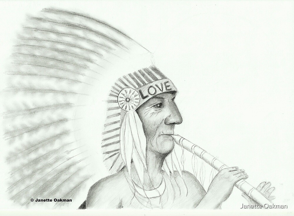 "Native American Playing The Flute - Pencil Drawing" by Janette Oakman ...