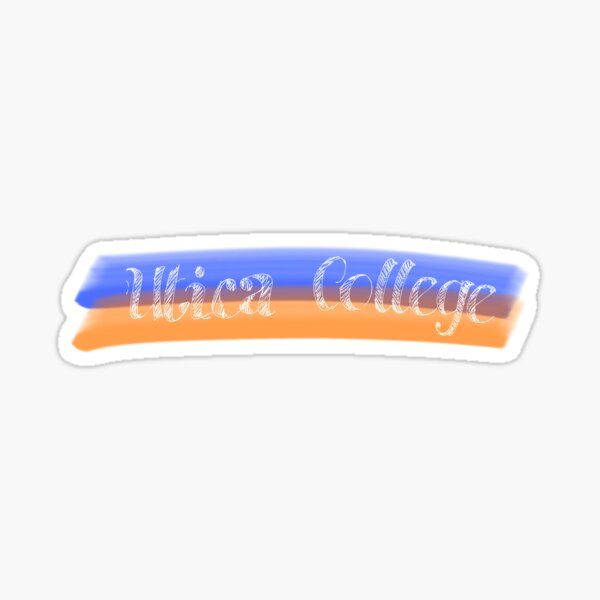 "Utica College orange & blue watercolor white cursive " Sticker by ...