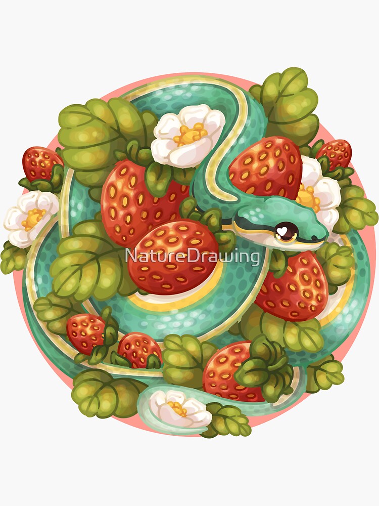 "Strawberry snake" Sticker for Sale by NatureDrawing | Redbubble
