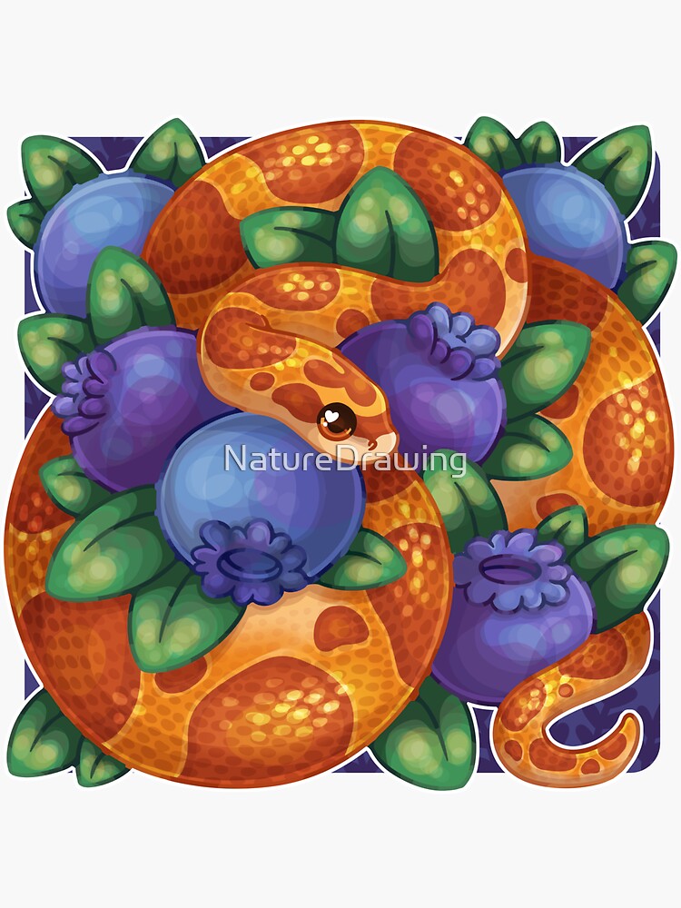 "Snake and blueberry" Sticker by NatureDrawing | Redbubble