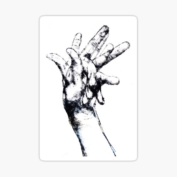 "Hand Portrait - Mixed media (Biro, Etching/ink, and Print)" Sticker ...