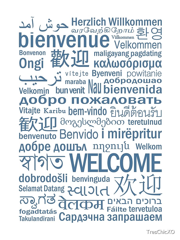 Poster « Bienvenue - Multilingue - Bleu pâle », par TresChicXO | Redbubble
