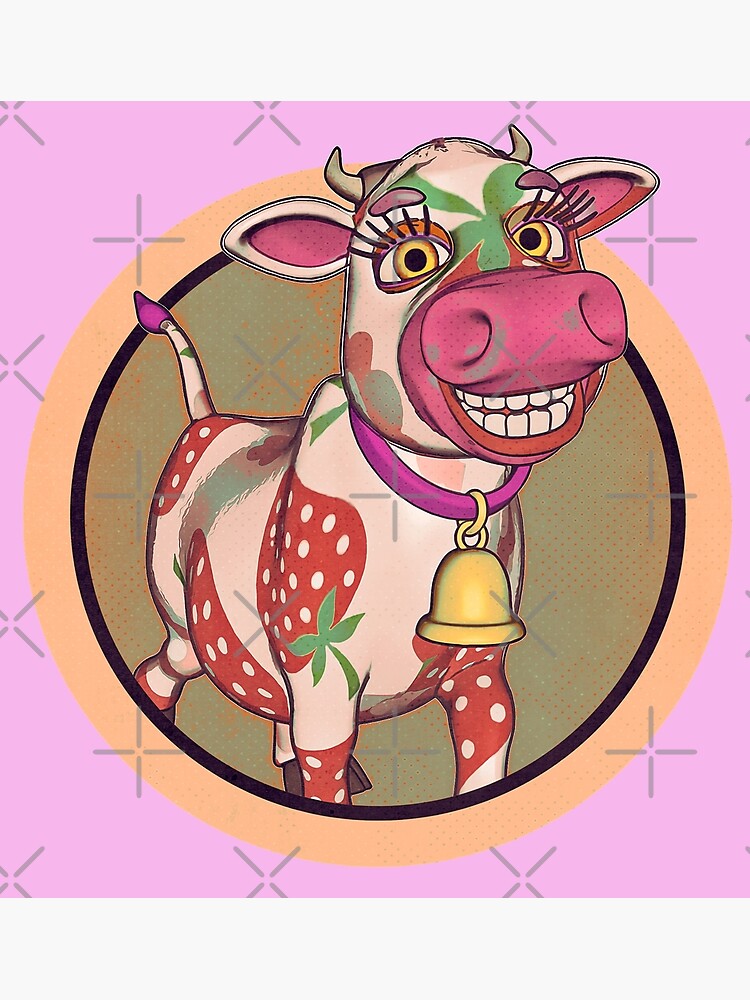 "Strawberry Cow Cartoon Vintage Style" Art Print for Sale by DMsete ...