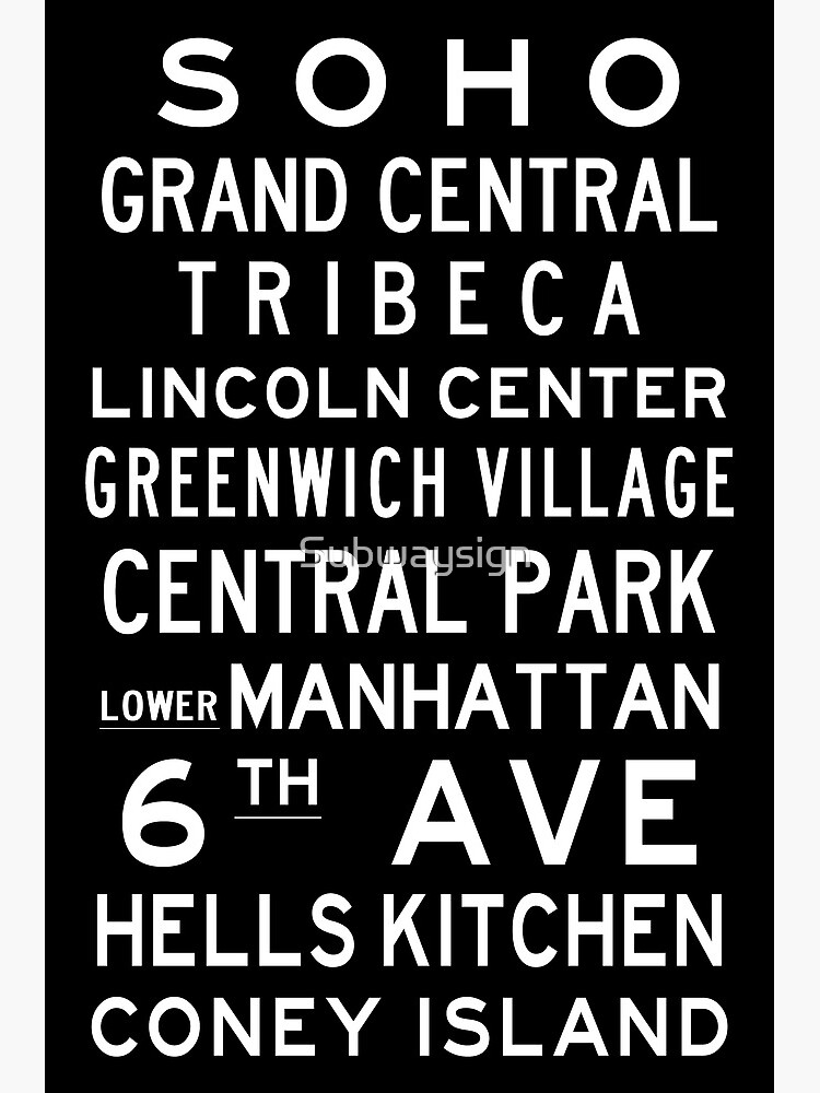 "New York "SOHO" Classic Black & White subway sign art" Art Print by ...