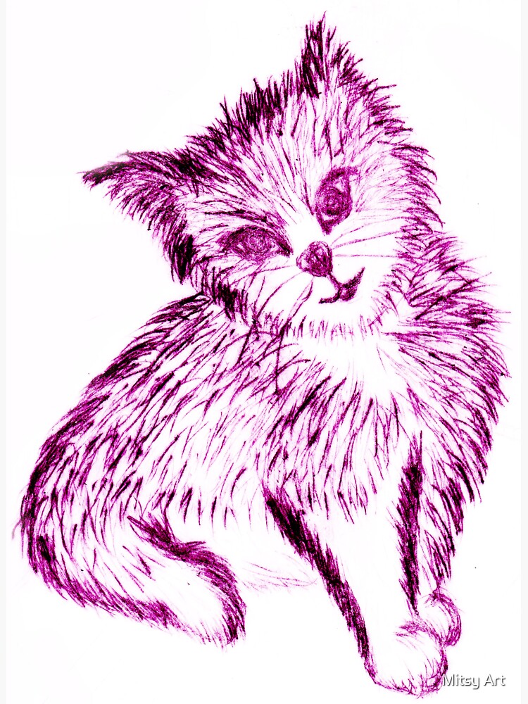 "Etched Print of Cute Purple Cat Drawing" Sticker for Sale by ...