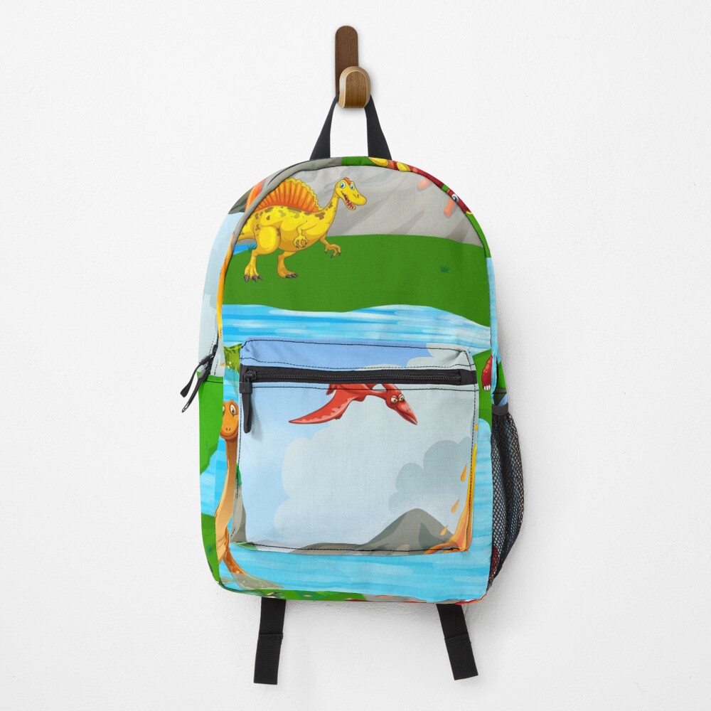 "prehistoric landscape, cute cartoon dinosaurs volcano mountains ...